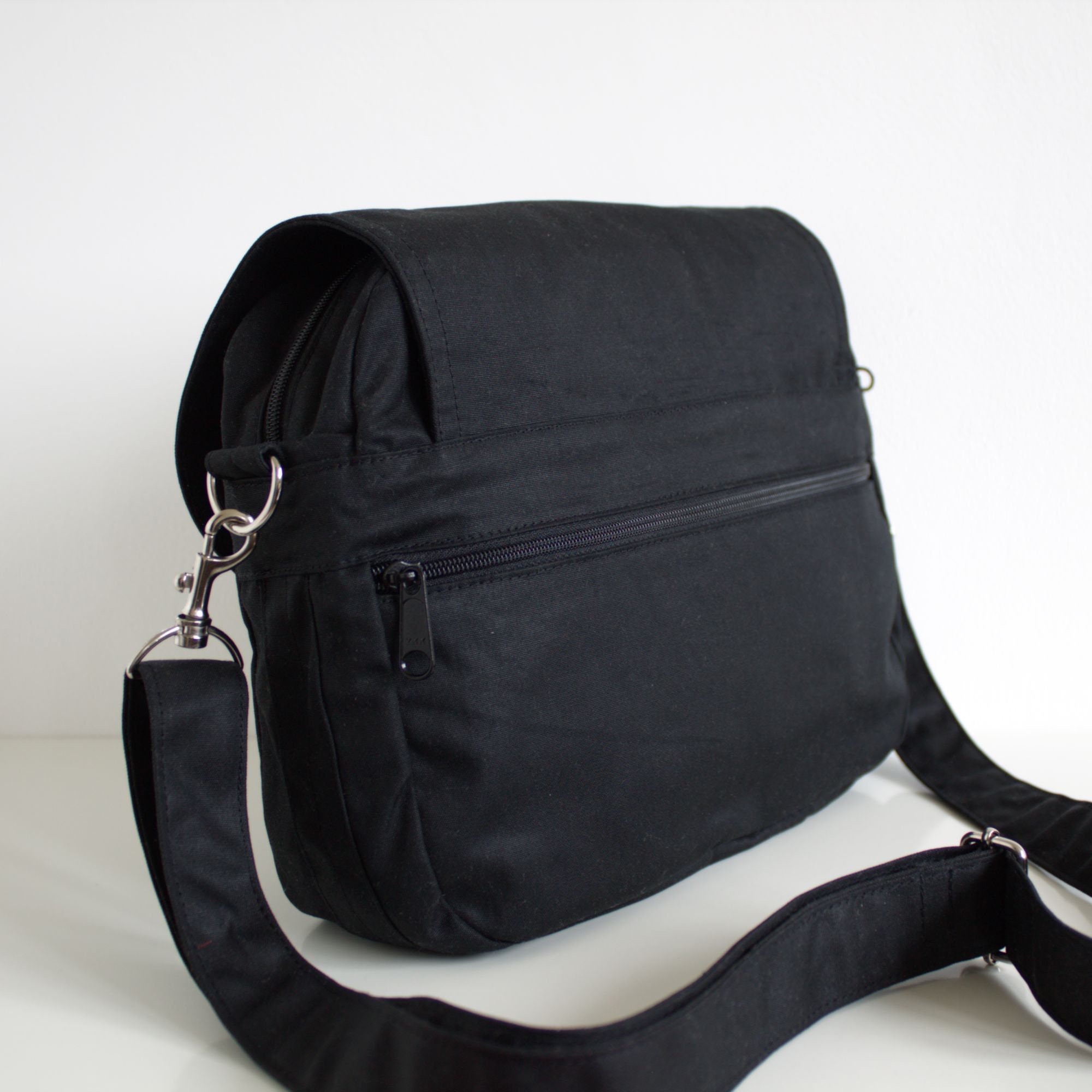 Black Waxed Canvas Tablet Messenger Pro, Unisex Waxed Canvas Crossbody ...