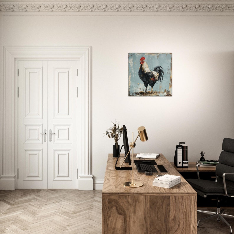 Striking Rooster Digital Painting on Canvas | Realistic Farm Animal Art ...