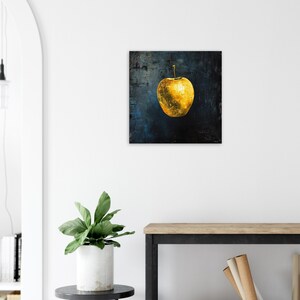 Golden Apple Art Print | Blue Background | Metallic Lustrous Fruit ...