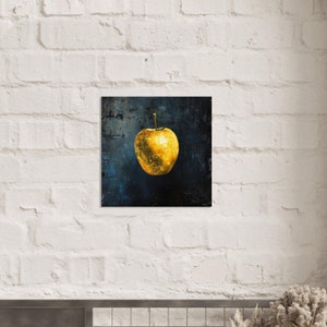Golden Apple Art Print | Blue Background | Metallic Lustrous Fruit ...
