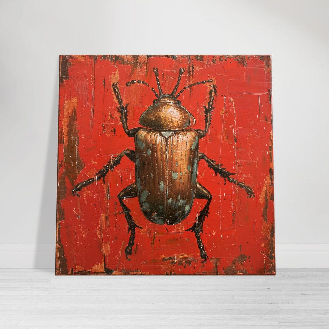 Copper Beetle Art Print, Abstract Insect Wall Art on Textured Red ...
