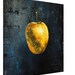 Golden Apple Art Print Blue Background Metallic Lustrous Fruit Decor ...