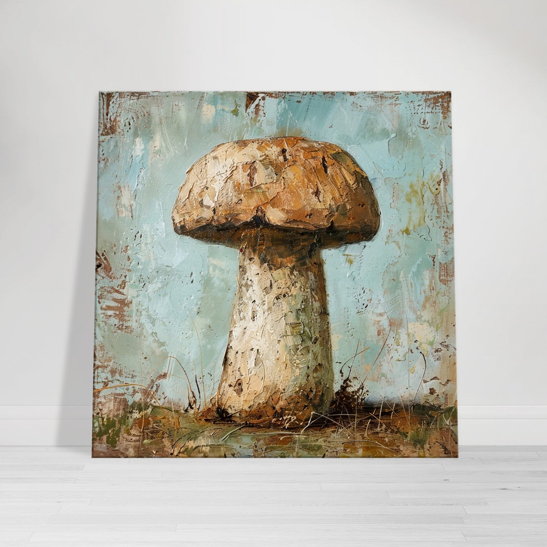 Serene Blue Mushroom, Textured Canvas Artwork, Contemporary Botanical ...