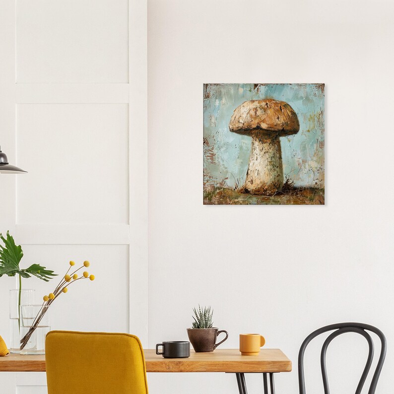 Serene Blue Mushroom, Textured Canvas Artwork, Contemporary Botanical ...