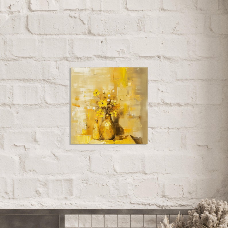 Yellow Abstract Flower Painting, Modern Floral Artwork, Bright Yellow ...