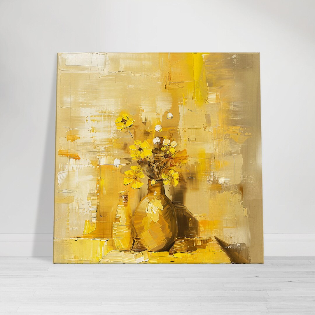 Yellow Abstract Flower Painting, Modern Floral Artwork, Bright Yellow ...