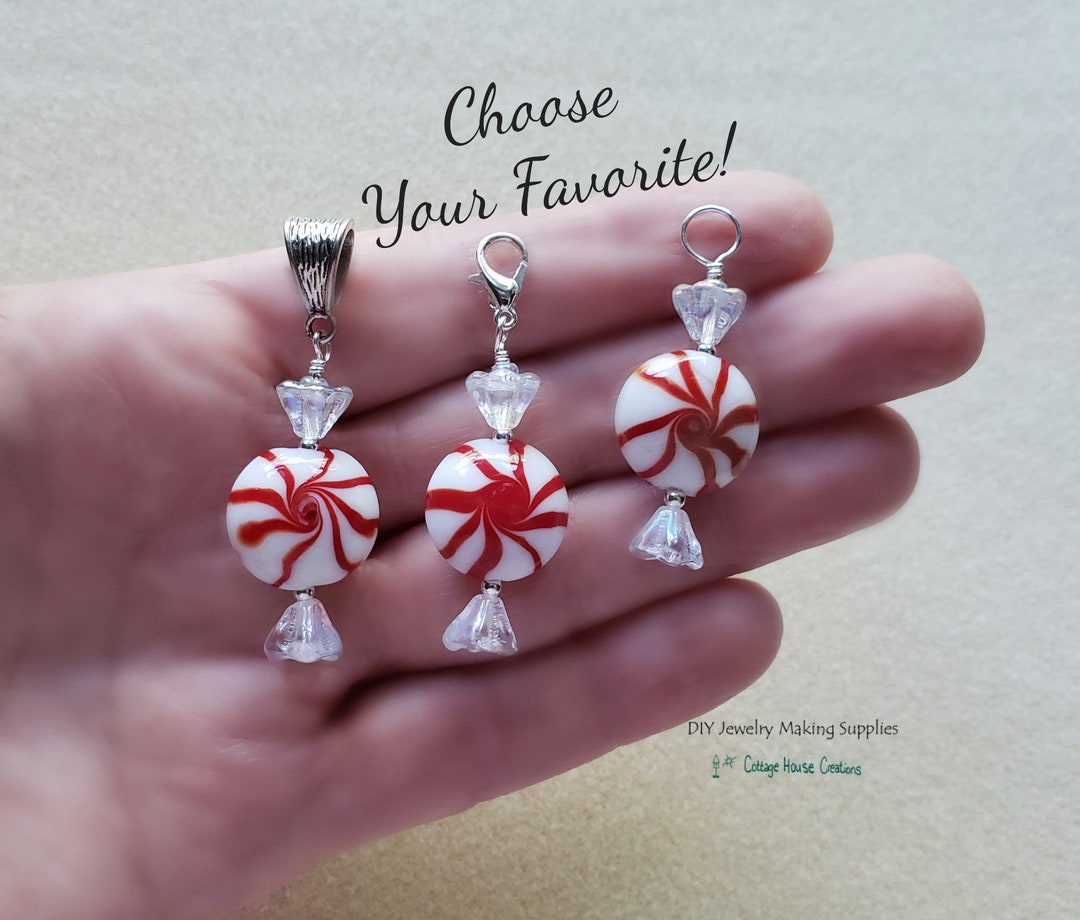 3 Peppermint Candy Charms Christmas DIY Jewelry Zipper Pull Bracelet ...