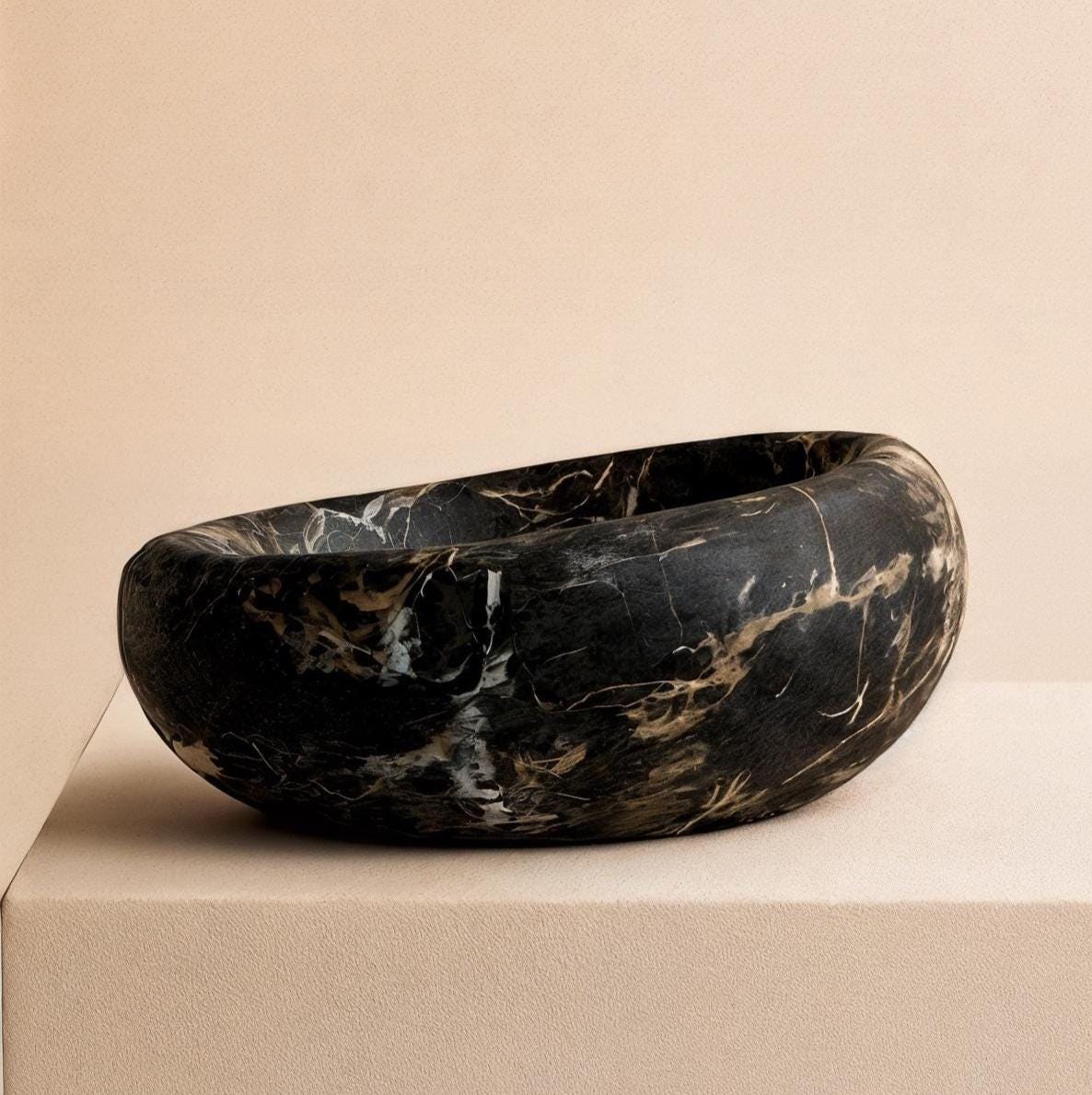 Black & Gold Marble Bowl Set – Sculptural Pair of Handcrafted Stone ...