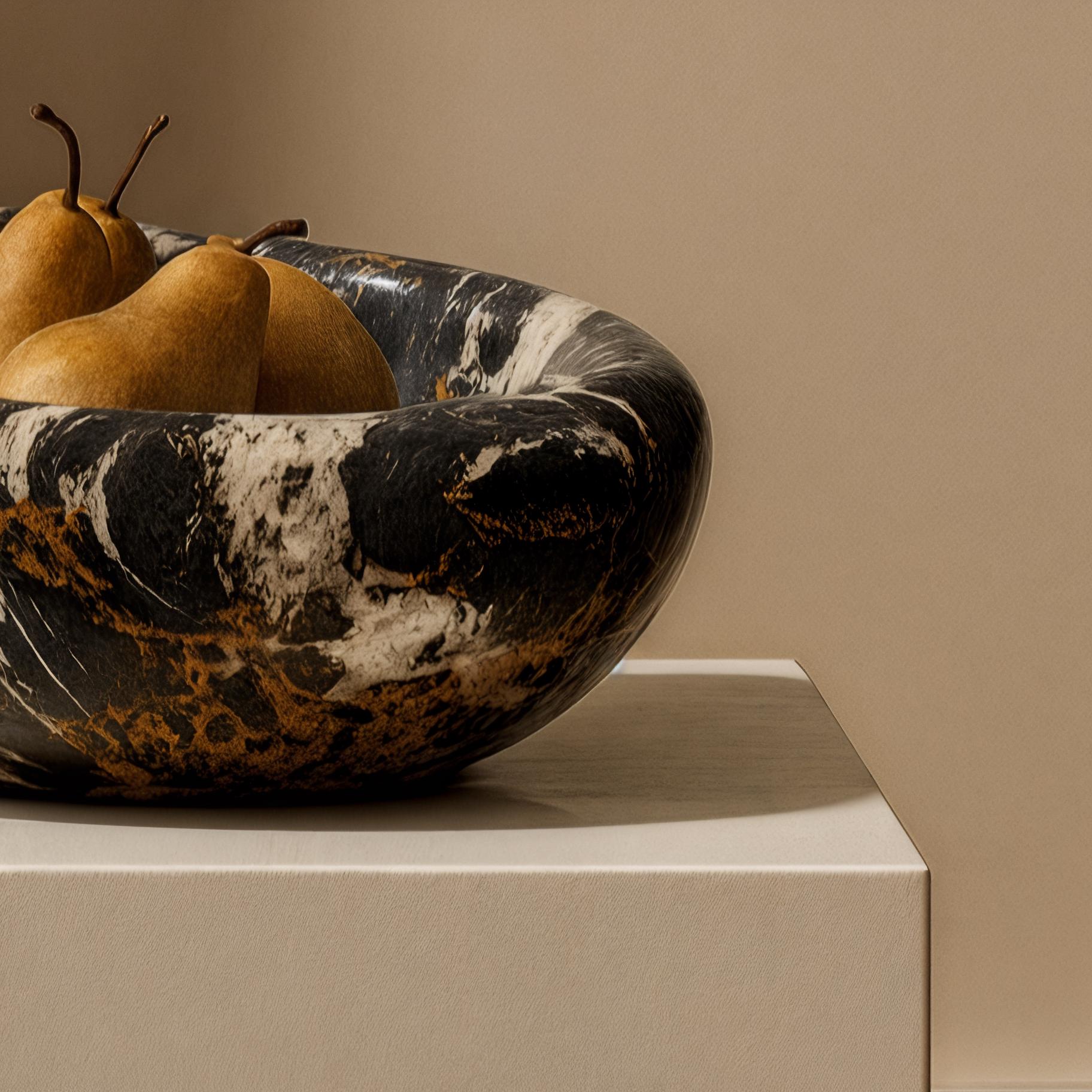 Black & Gold Marble Bowl Set – Sculptural Pair of Handcrafted Stone ...