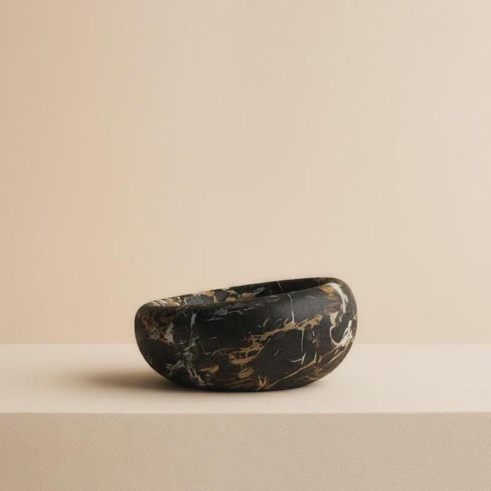 Black & Gold Marble Bowl Set – Sculptural Pair of Handcrafted Stone ...