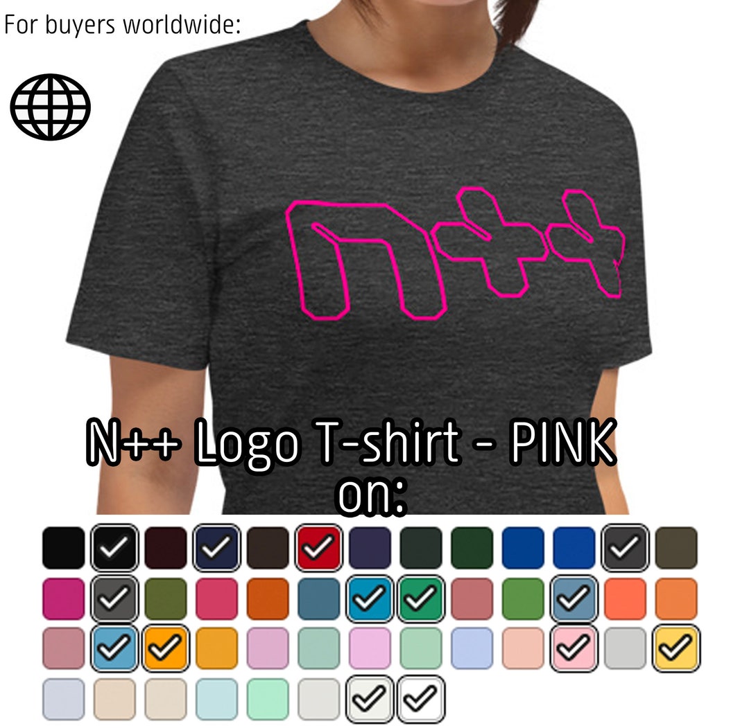 N++ (NPLUSPLUS) Logo PINK on Many Colours - Short-sleeve Unisex T-shirt ...
