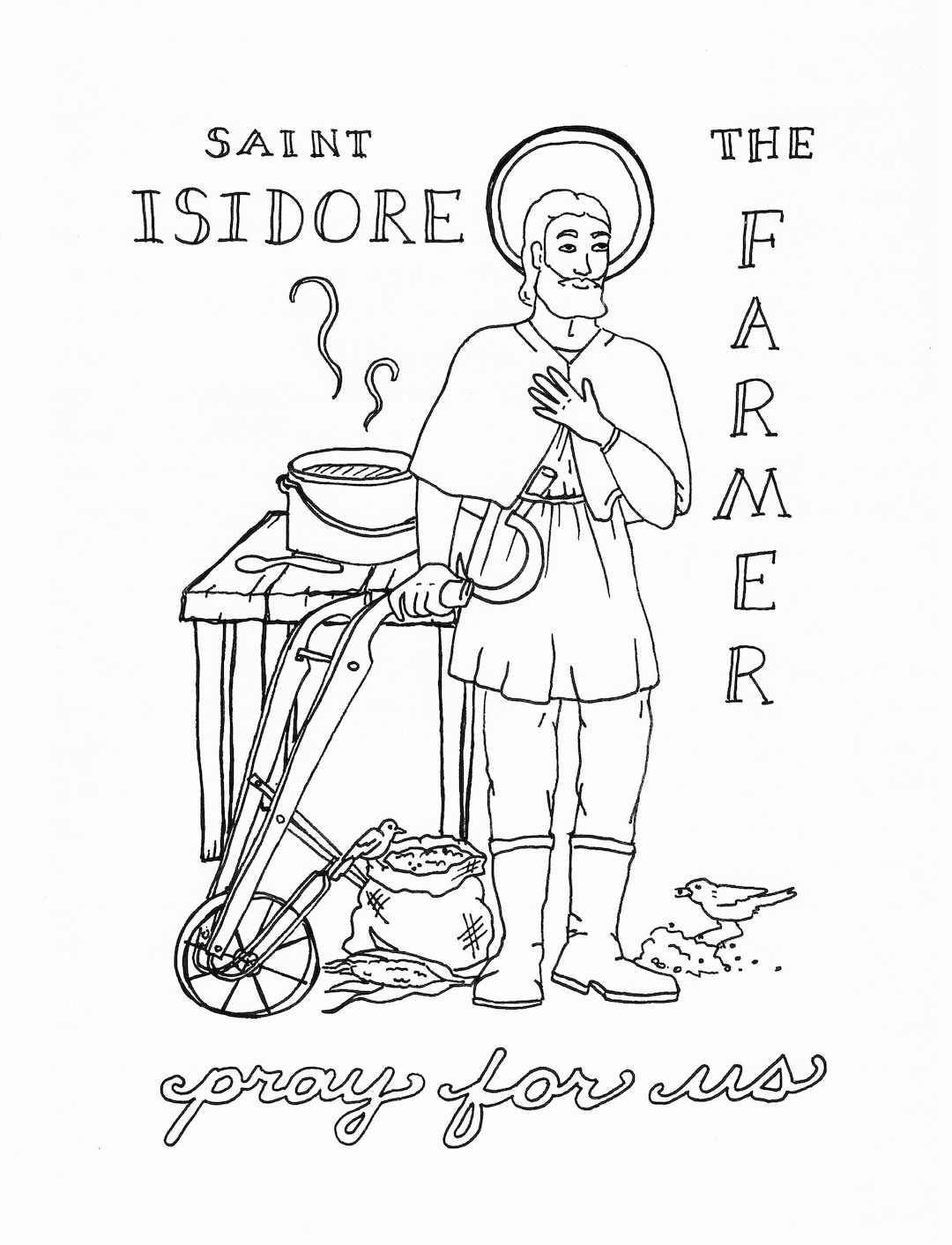 Dibujo Para Colorear De San Isidro El Granjero Etsy España