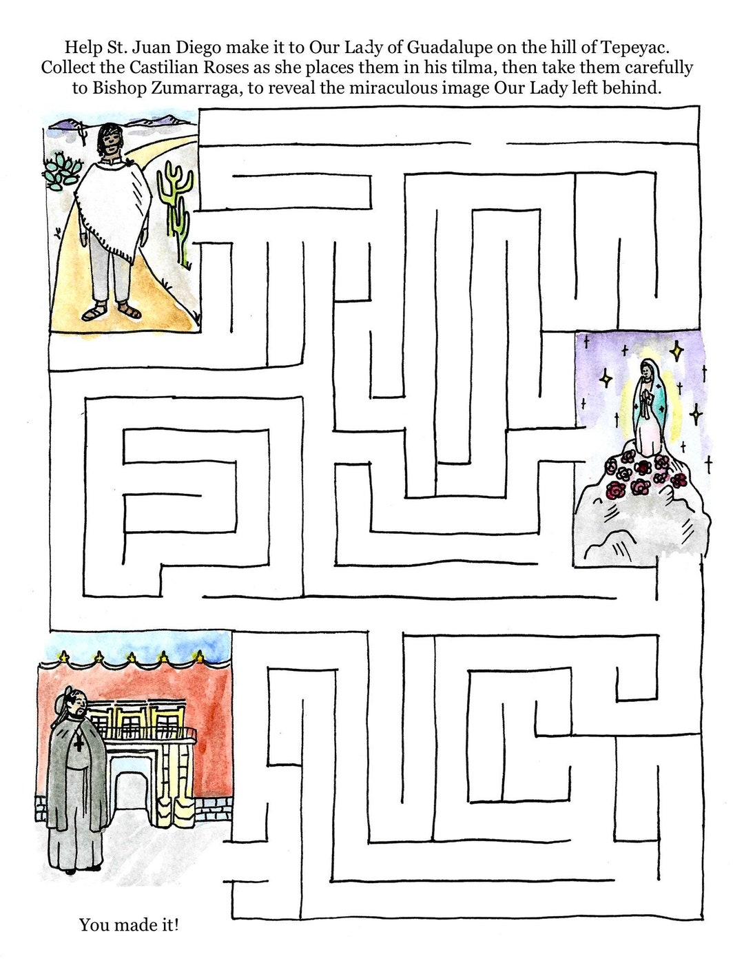 Our Lady of Guadalupe/st. Juan Diego Maze Activity Sheet - Etsy