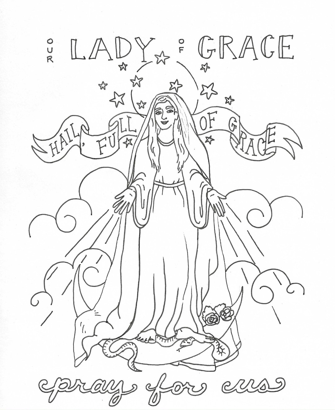 Our Lady of Grace- Marian Coloring Page - Etsy
