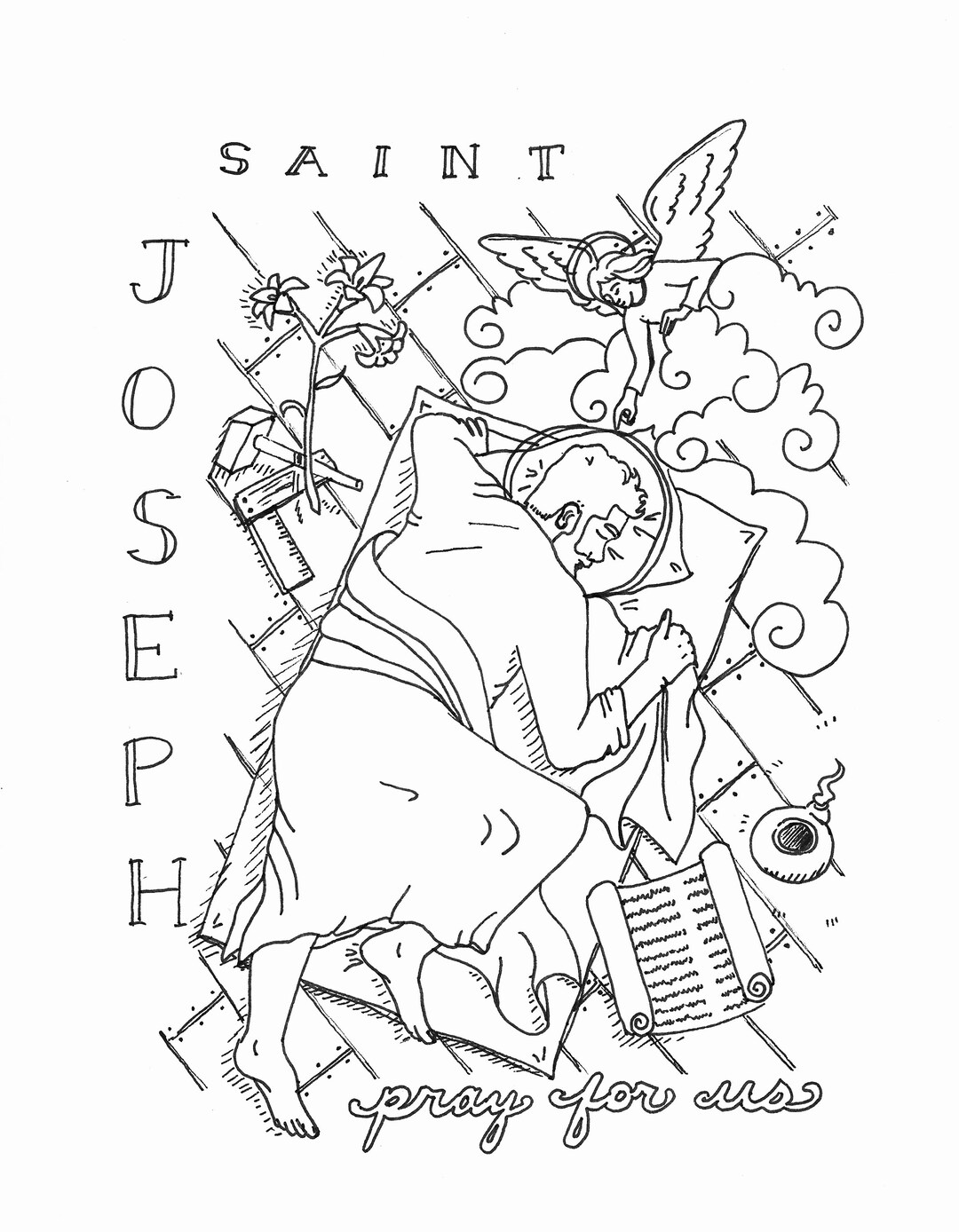Sleeping Saint Joseph Coloring Page - Etsy