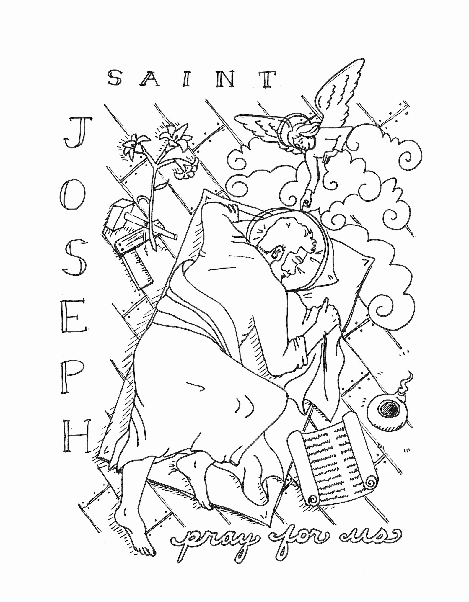Sleeping Saint Joseph Coloring Page - Etsy