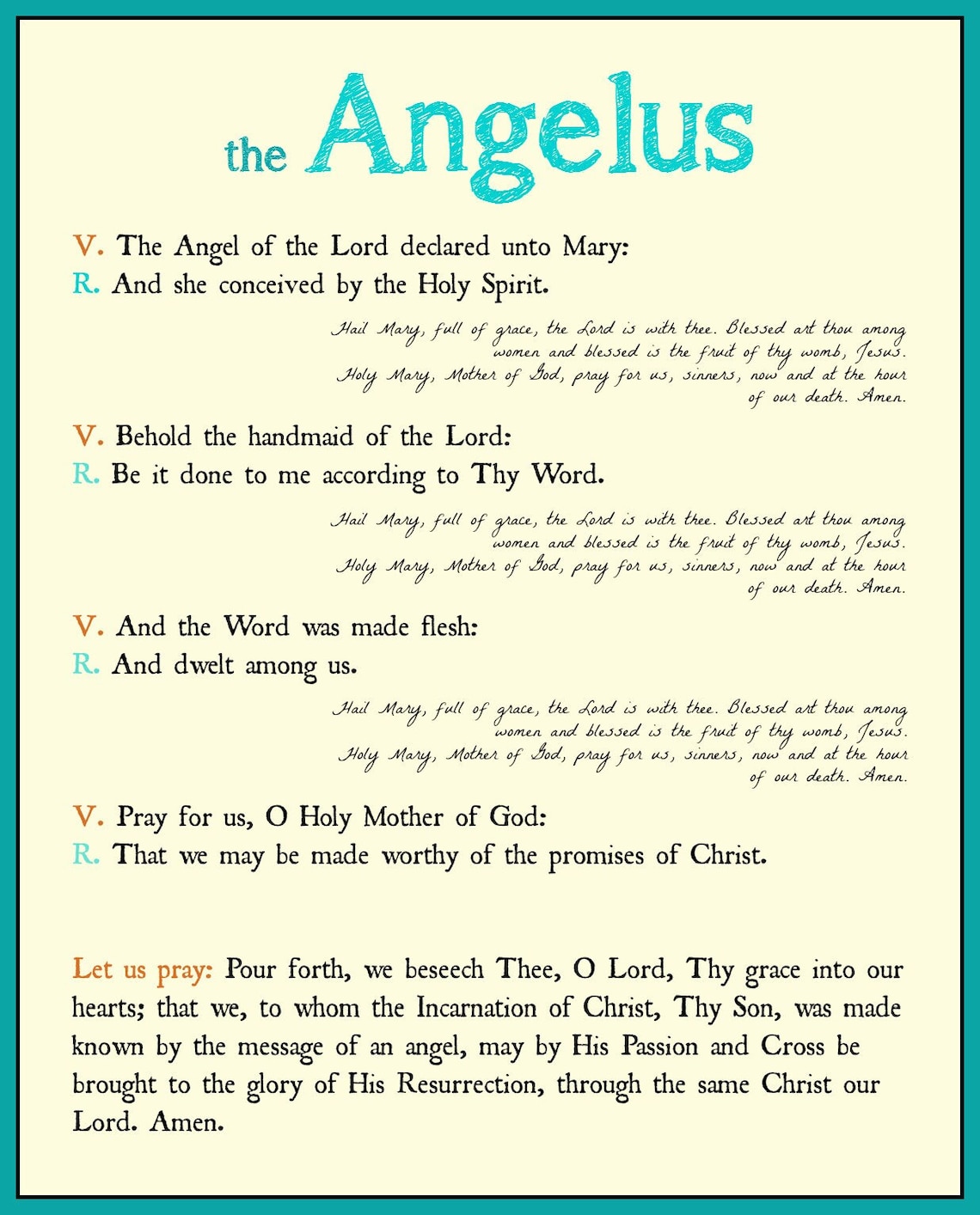 The Angelus- Catholic Prayer Printable. Two Versions Plus BONUS Regina ...