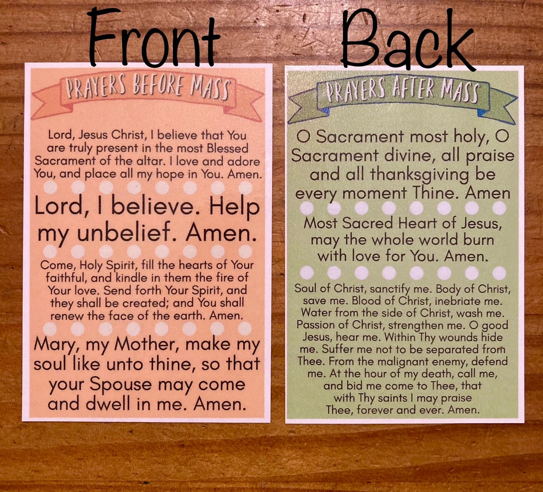 Prayer Card for Catholic Kids- Prayers Before and After Mass, Durable ...