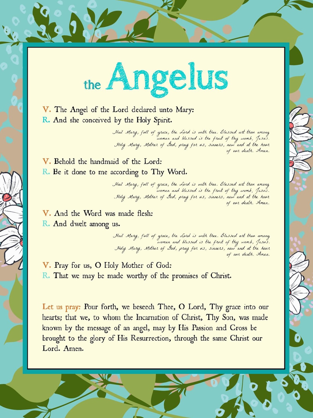 The Angelus Catholic Prayer Printable. Two Versions Plus BONUS Regina ...
