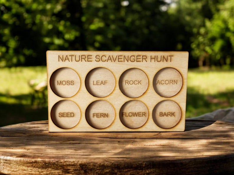 Wooden Nature Scavenger Hunt Board for Kids, Outdoor Learning Activity ...