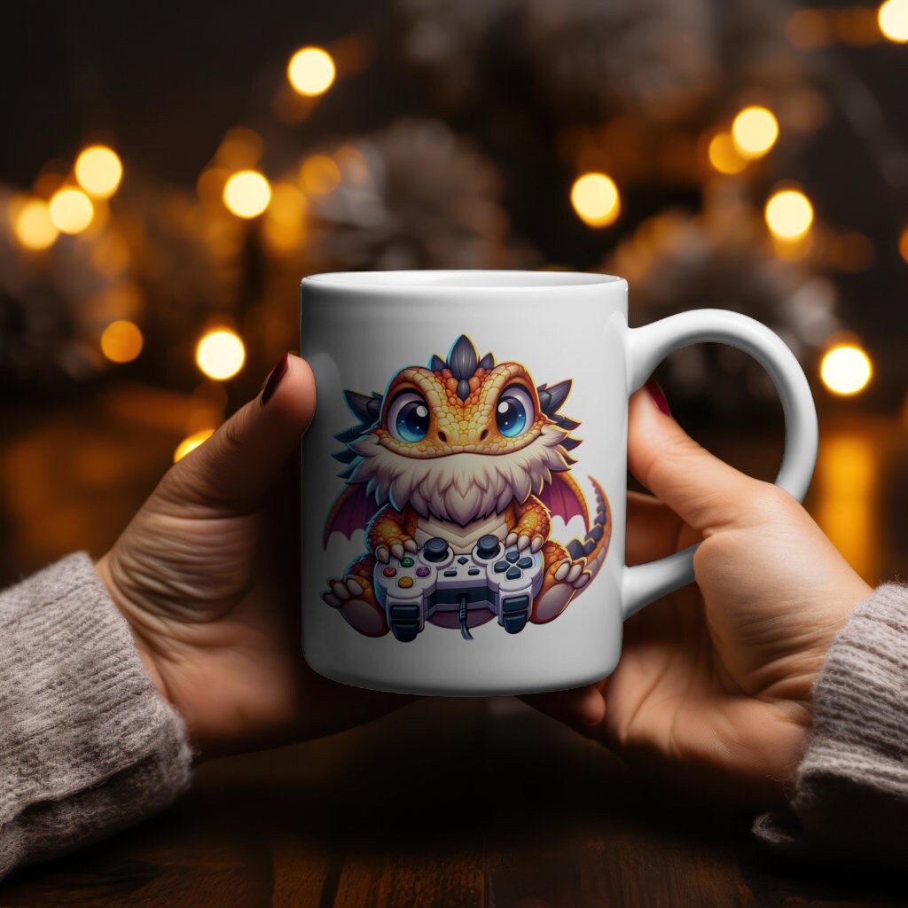 Fathers Day Bearded Dragon Gamer Mug Best Gift for Dad, Funny Lizard ...