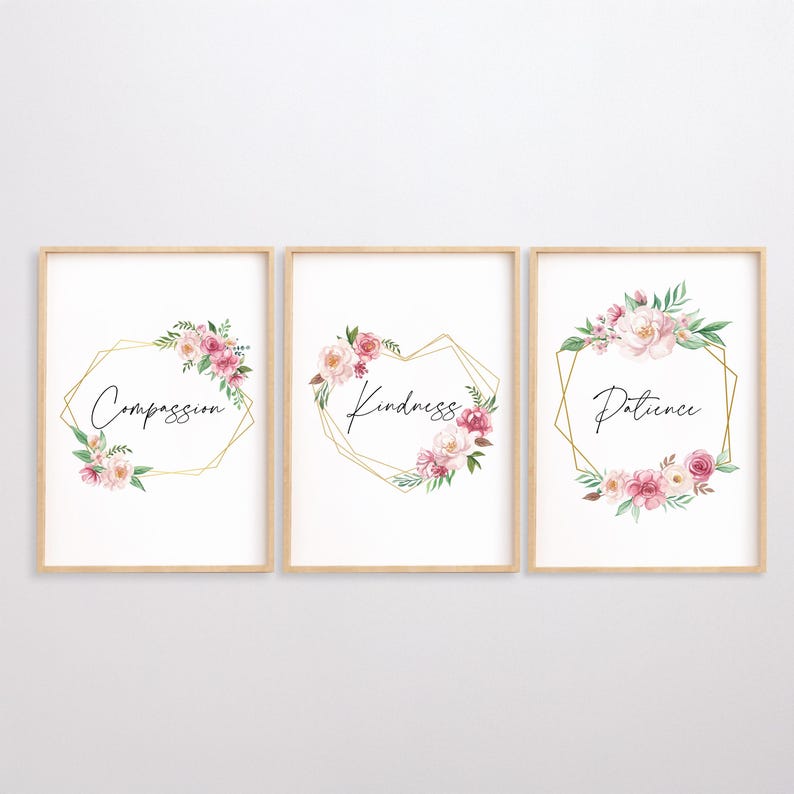 Printable Wall Art Compassion Kindness Patience Set of 3 Pieces Modern ...