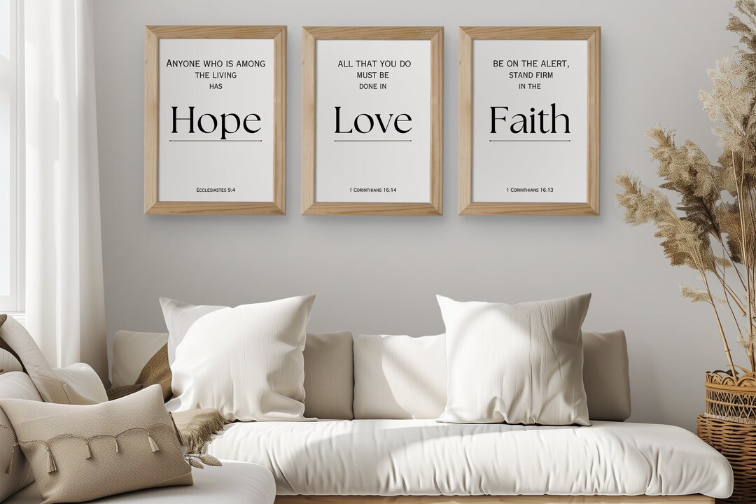 Modern Faith Hope Love Christian Decor Set of 3 Prints Bible Verse Wall ...