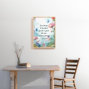 Psalm 107:1 Give Thanks to the Lord, Printable Wall Art, Scripture Wall ...