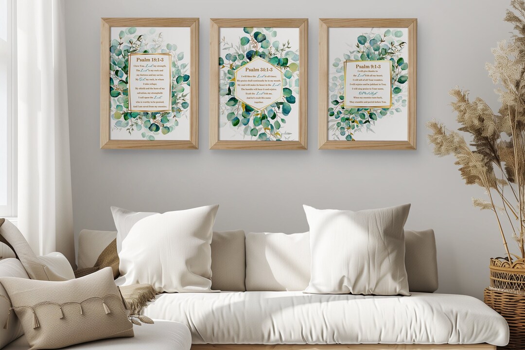 Set of 3 Prints Printable Bible Verse Wall Art, Psalm 9, Psalm 18 ...