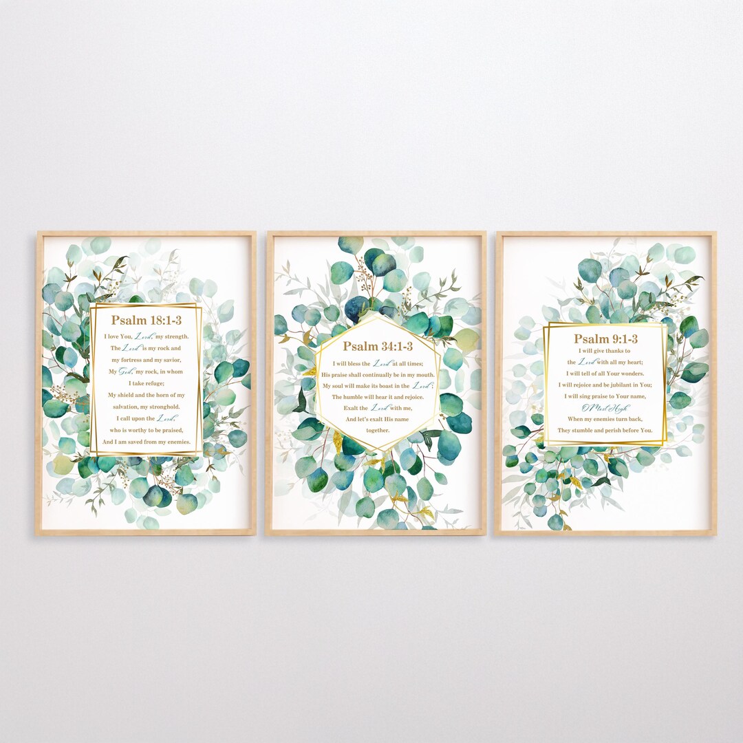Set of 3 Prints Printable Bible Verse Wall Art, Psalm 9, Psalm 18 ...
