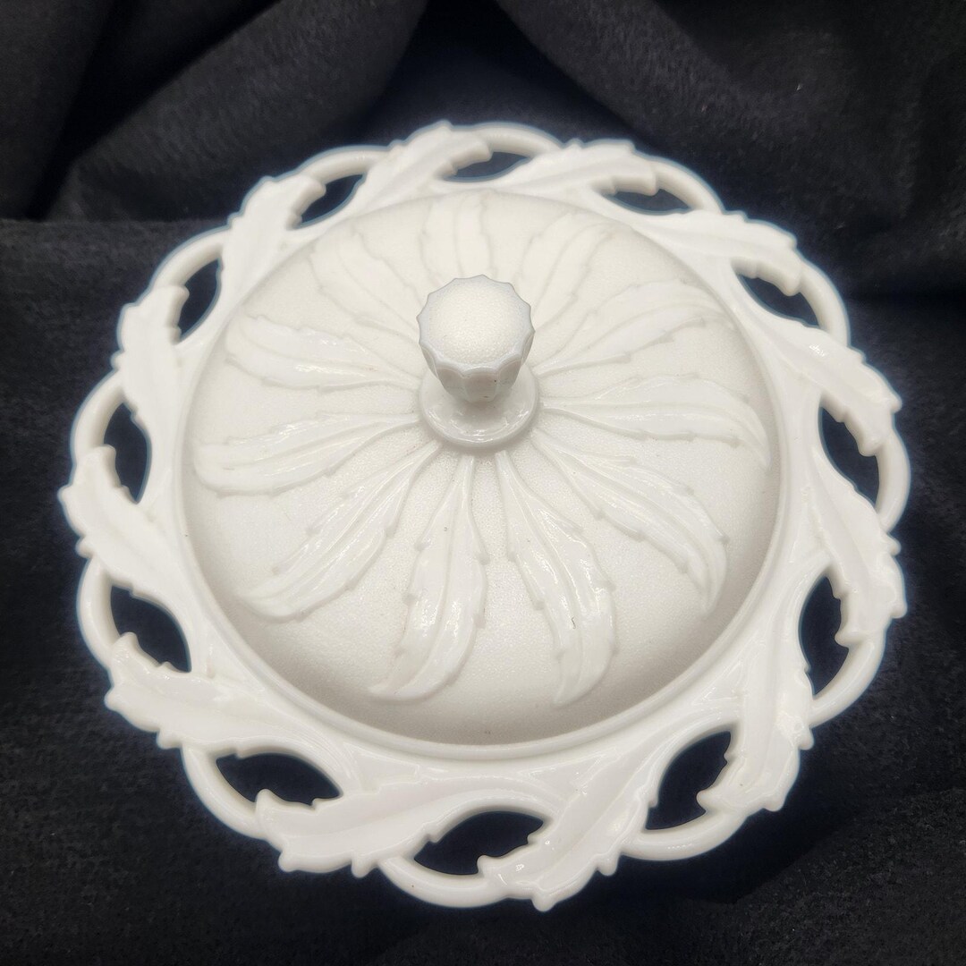 Vintage Imperial Glass White Eyelet Lace Design Candy Dish With Lid ...