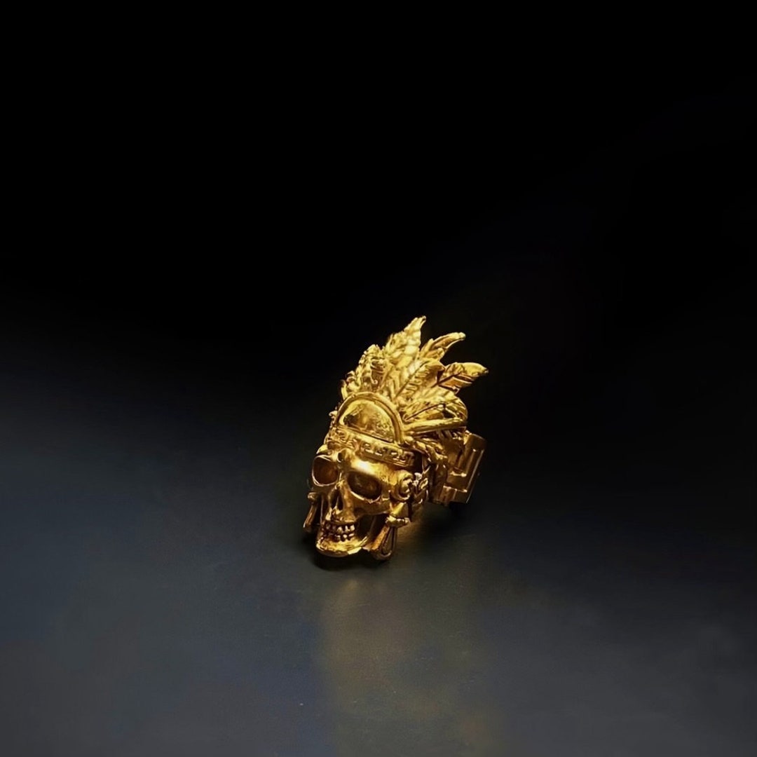 24K Gold-plated Moctezuma Ring, Aztec Headdress Ring, Aztec Jewelry ...