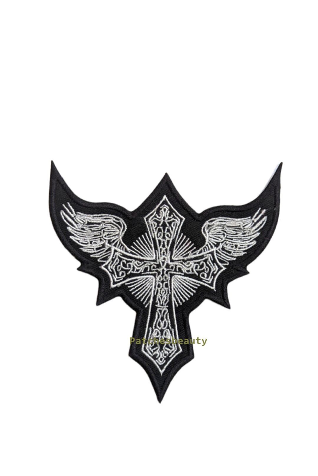 Emo Christian Cross Gothic Black Rockers Bikers Transfer Embroidered ...