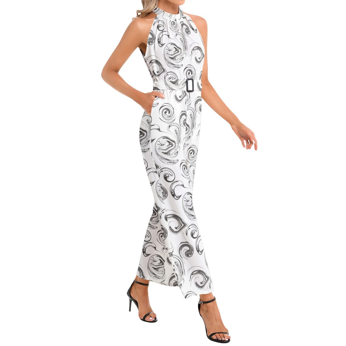 White Halter Neck Buckle Belted Jumpsuit - Regular and Plus Sizes - Etsy