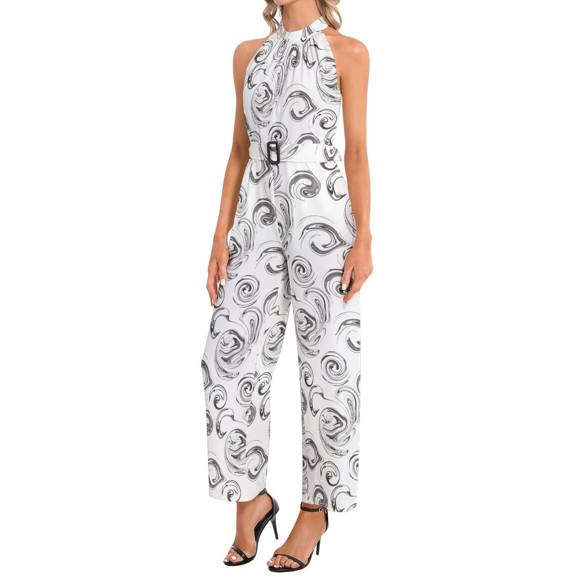 White Halter Neck Buckle Belted Jumpsuit Regular and Plus Sizes - Etsy