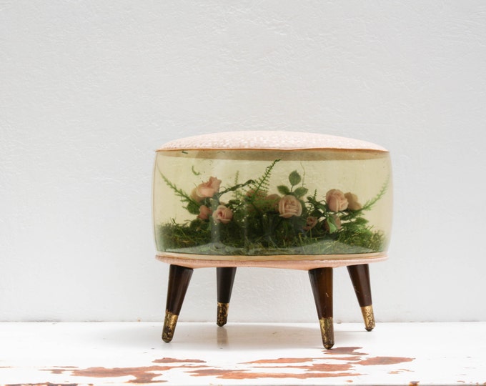 Vintage Terrarium Inflatable Footstool / Retro Faux Plastic Pink Roses ...