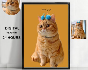 Custom Pet Portraits Using Pet Photo Personalized Digital Dog Portraits Cat Portraits Custom Dog ...