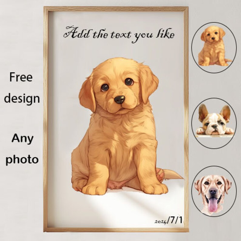 Custom Pet Portraits Using Pet Photo Personalized Digital Dog Portraits Cat Portraits Custom Dog ...