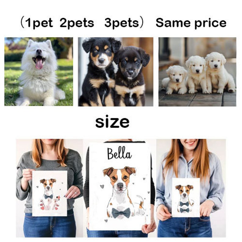 Custom Pet Portraits Using Pet Photo Personalized Digital Dog Portraits Cat Portraits Custom Dog ...