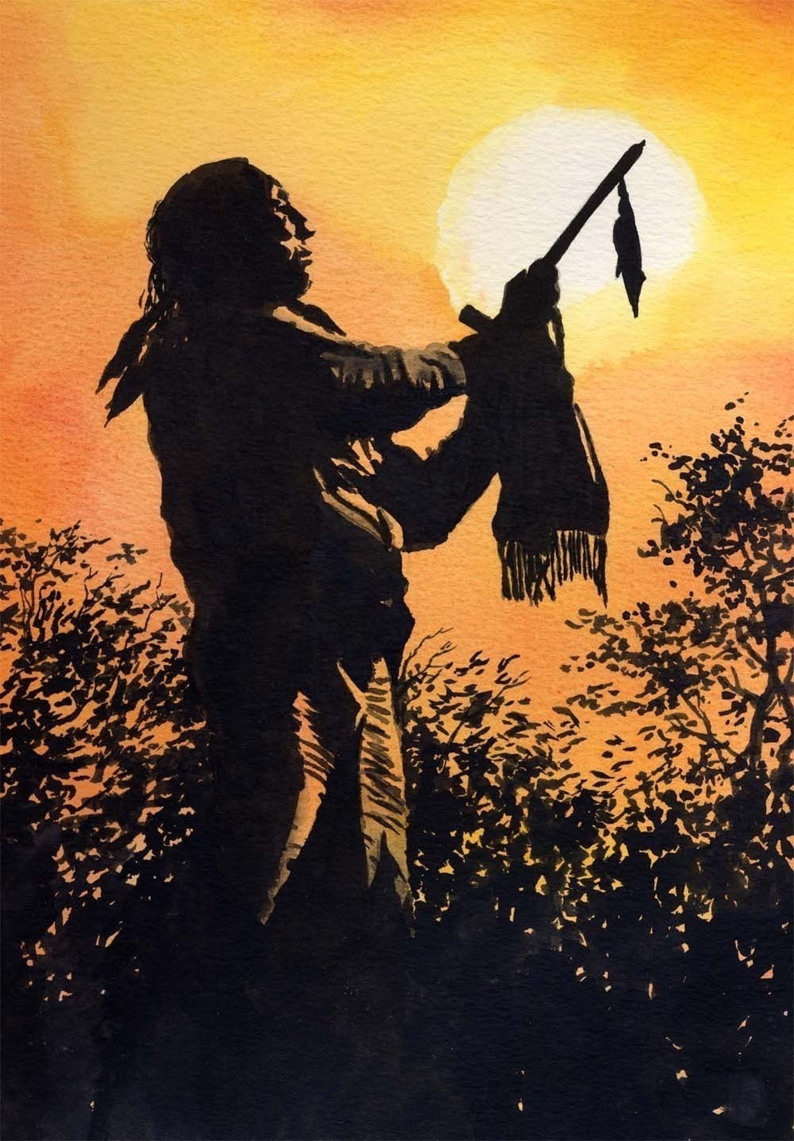 SUNSET PRAYER Native American Indian Watercolor Painting Art - Etsy