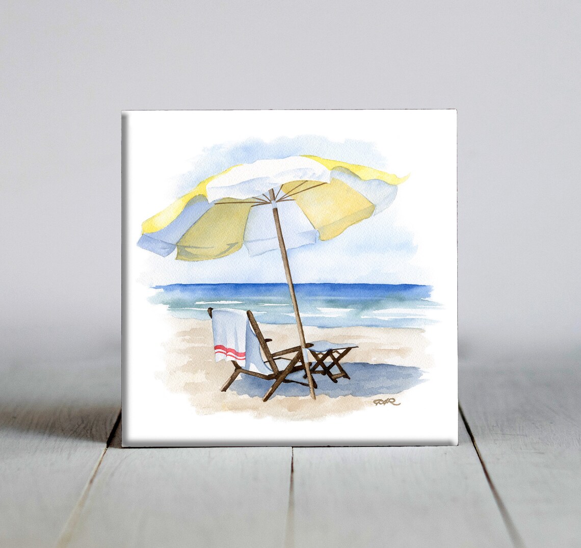 Beach Day Ceramic Tile Beach Day Decorative Tile Beach - Etsy
