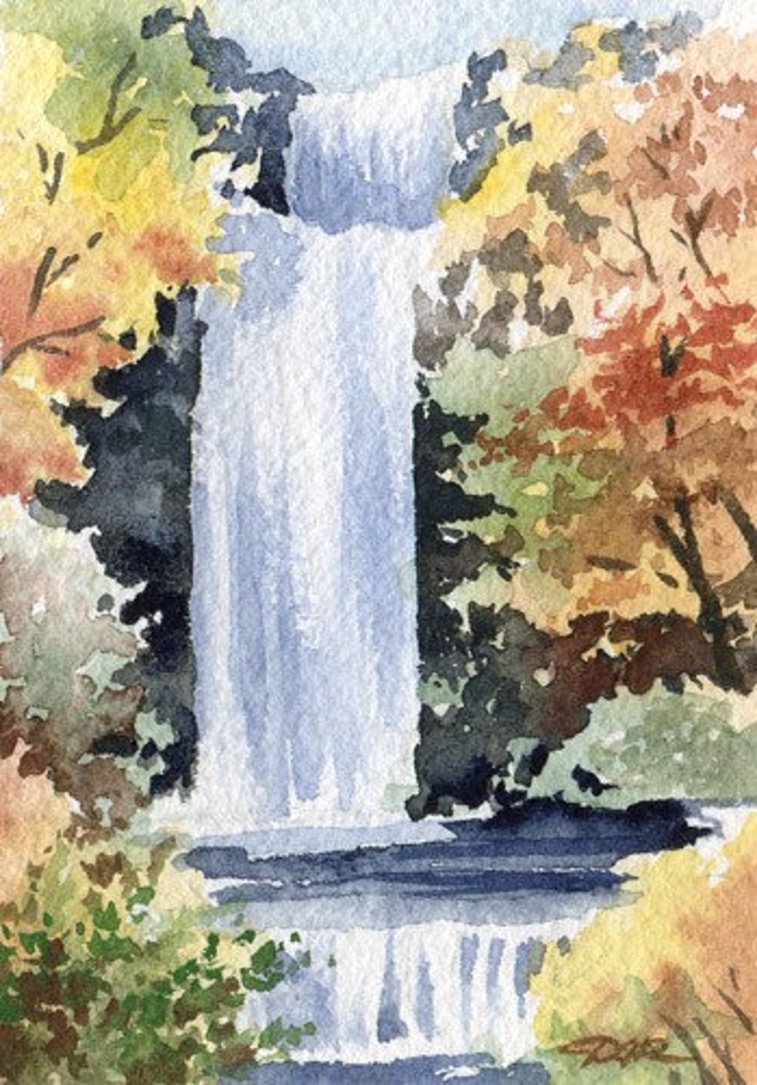 WATERFALL Watercolor Fine Art Print by Artist DJ Rogers - Etsy