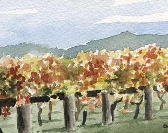 Napa Vineyard Art Print vineyard Home California Watercolor Painting by Artist DJ Rogers Wall ...