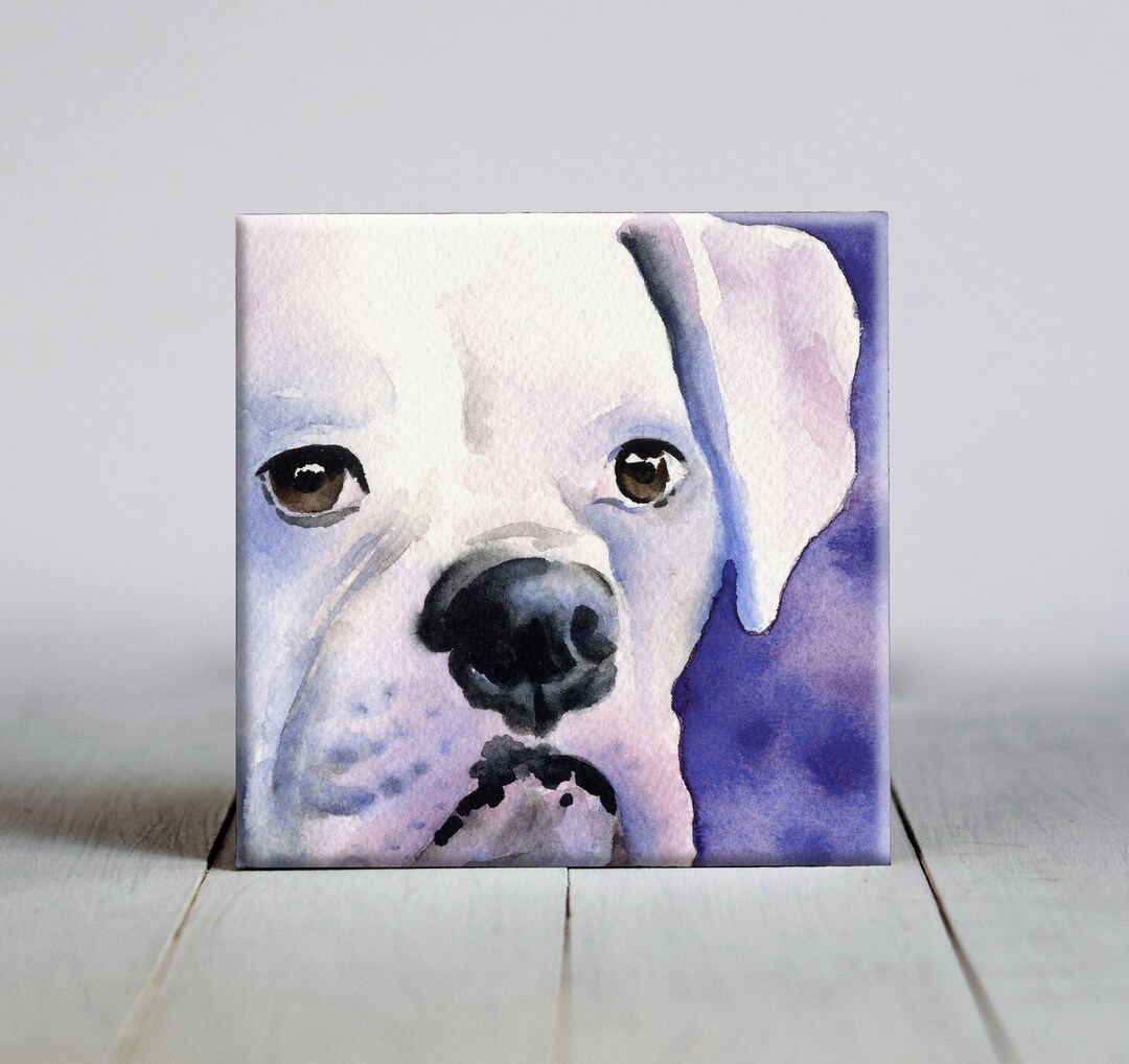 White Boxer Ceramic Tile Boxer Decorative Tile Dog Lover - Etsy