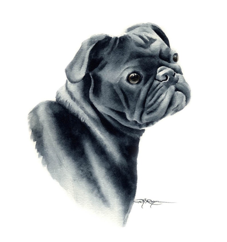 PUG Dog Watercolor Painting ART Print by Artist DJ Rogers - Etsy