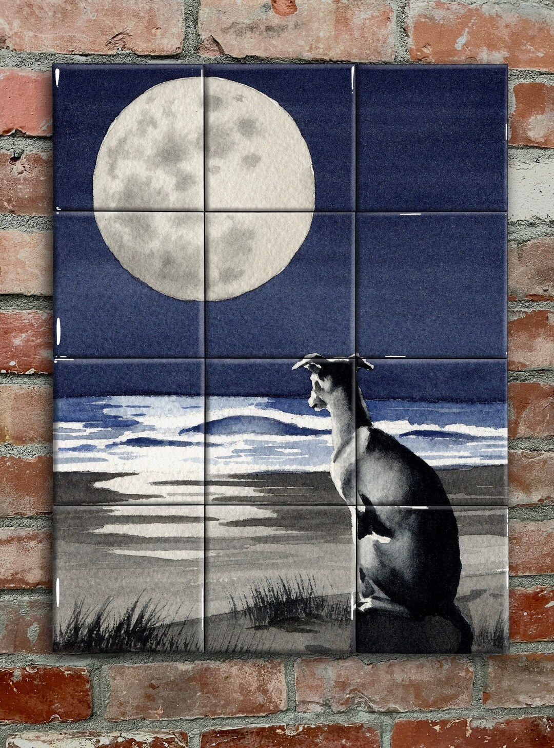 English Greyhound Dog Moon Ceramic Tile Mosaic - Italian Greyhound ...