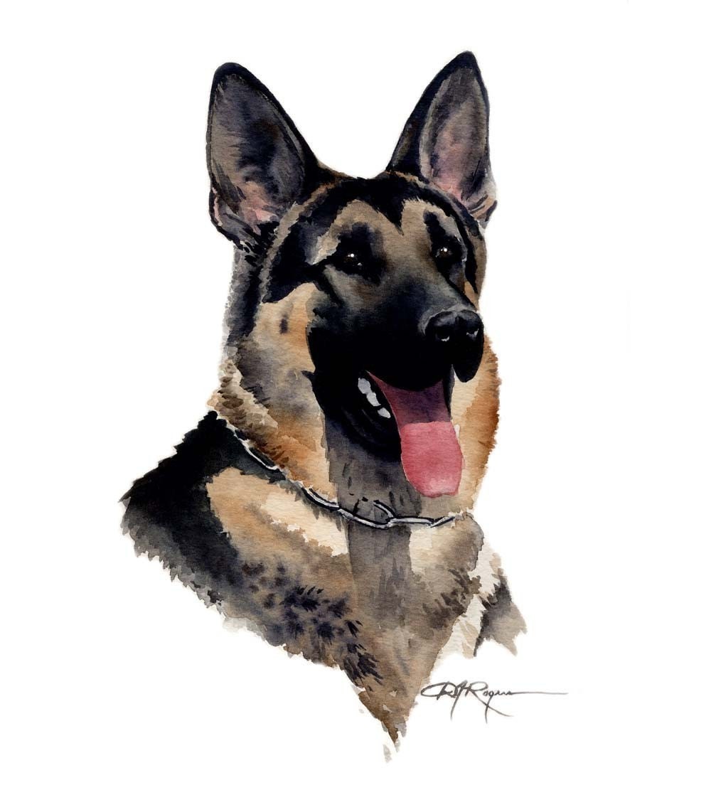 GERMAN SHEPHERD Dog Art Print by Watercolor Artist DJ Rogers | Etsy
