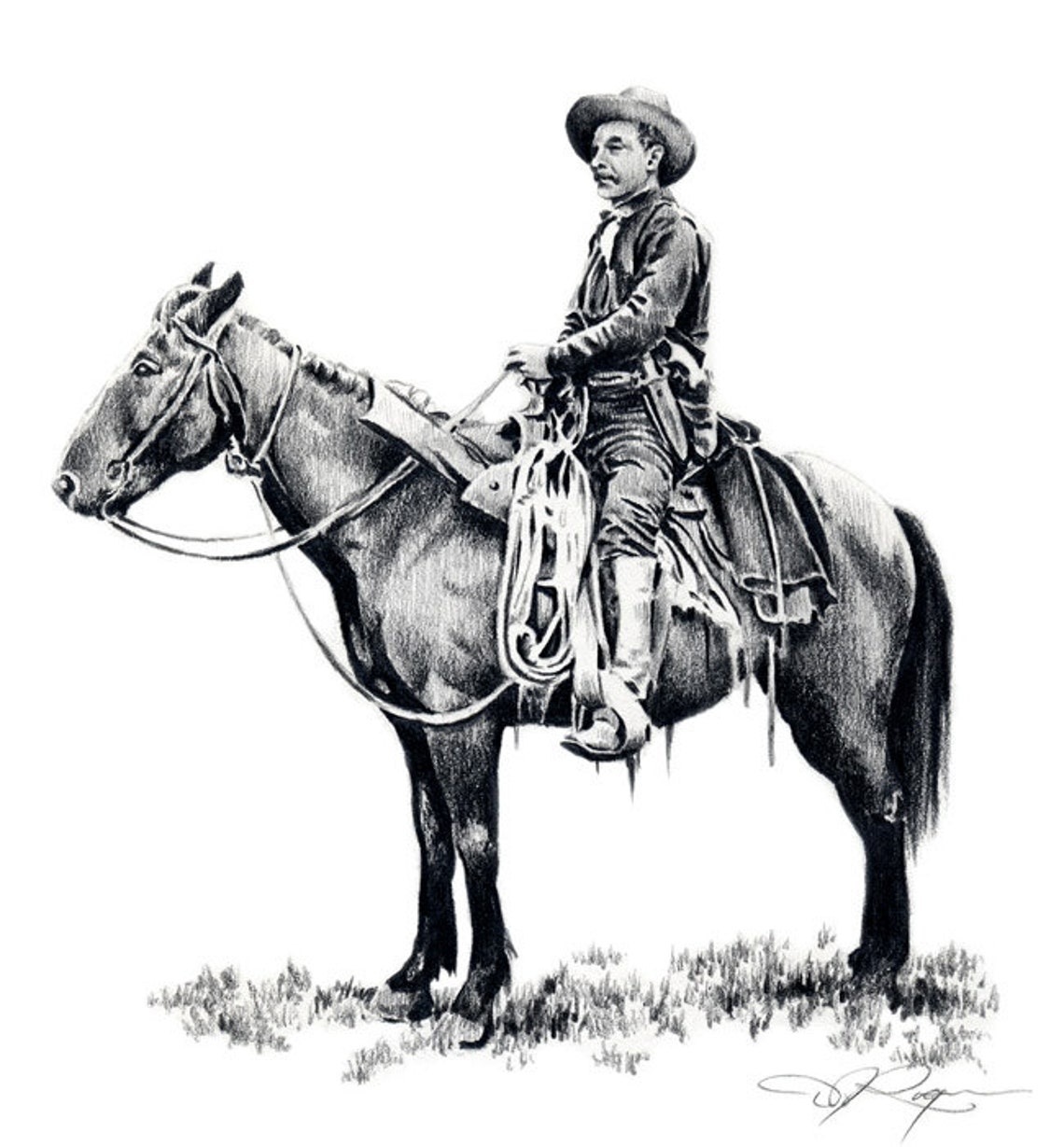 TEXAS RANGER Art Print Pencil Drawing by Artist DJ Rogers - Etsy