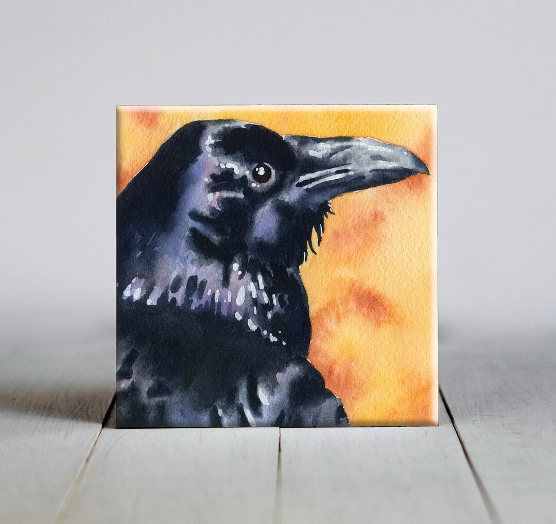 Raven Ceramic Tile Crow Decorative Tile Bird Lover Gift Unique Animal ...