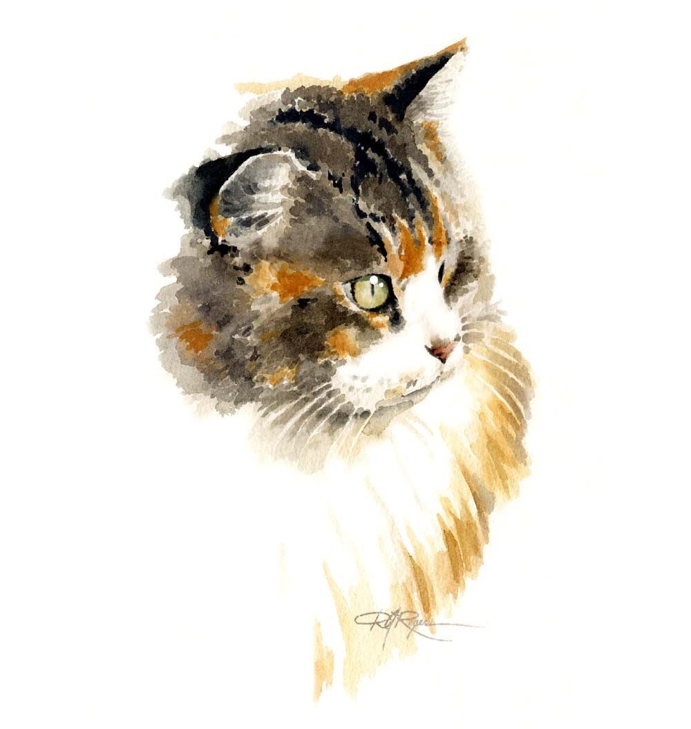Cat Portrait Art Print by Watercolor Artist DJ Rogers - Etsy